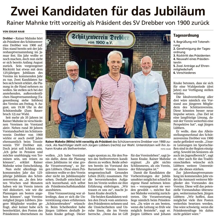 SV Drebber von 1900: Zwei Kandidaten für das Jubiläum - Bezirksschützenverband Diepholz